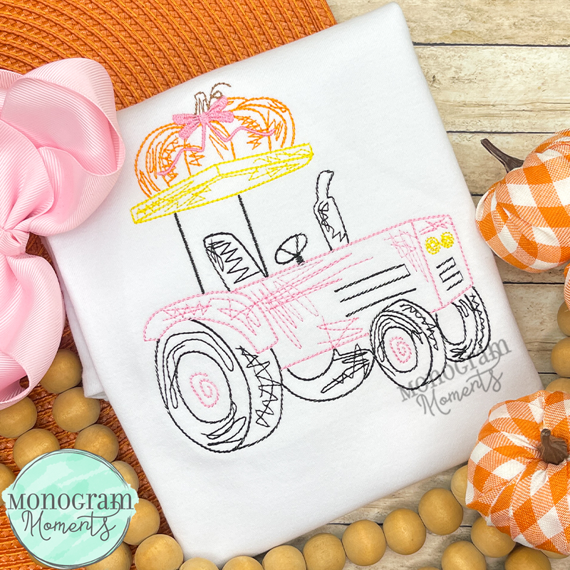 Girl's Scribble Tractor & Pumpkin - SKETCH EMBROIDERY – Monogram Moments
