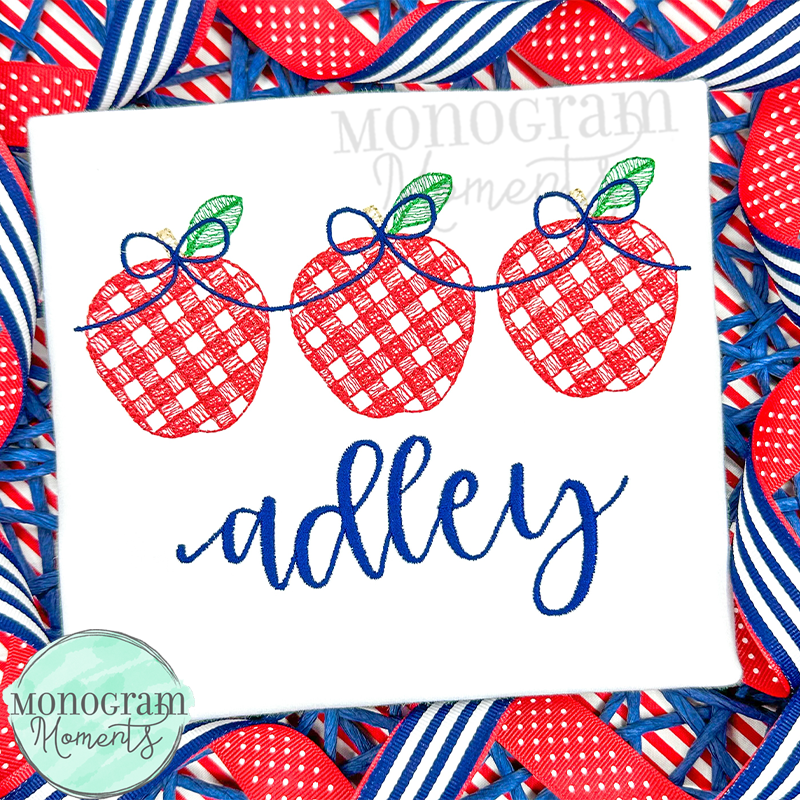 Girl's Gingham Apples - SKETCH EMBROIDERY – Monogram Moments