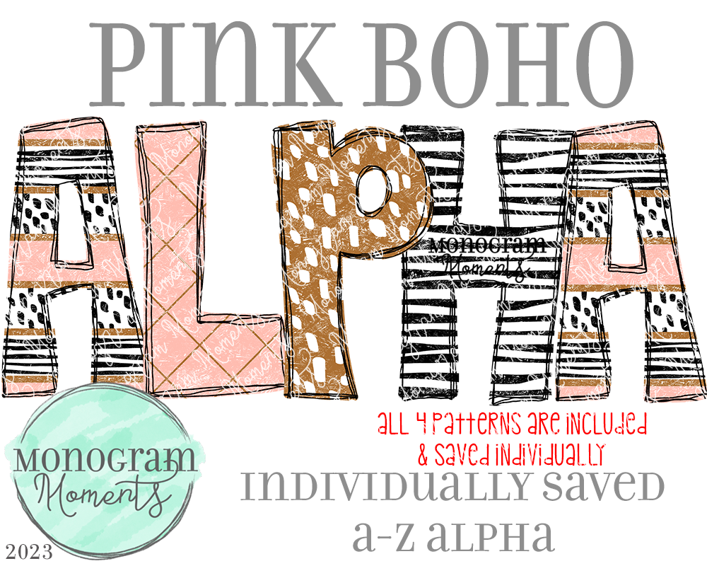 Pink Boho Alpha – Monogram Moments