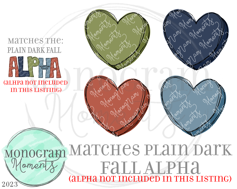 Plain Dark Fall Hearts – Monogram Moments