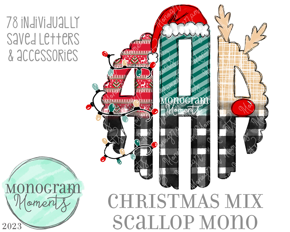 Christmas Mix Scallop Mono Monogram Moments