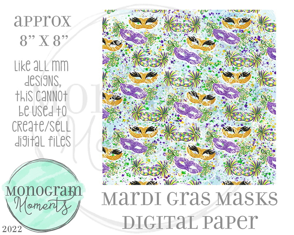 Mardi Gras Mask Digital Paper – Monogram Moments