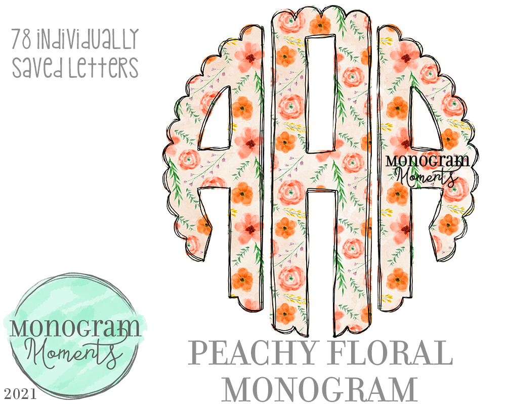 Peachy Floral Scallop Mono Monogram Moments
