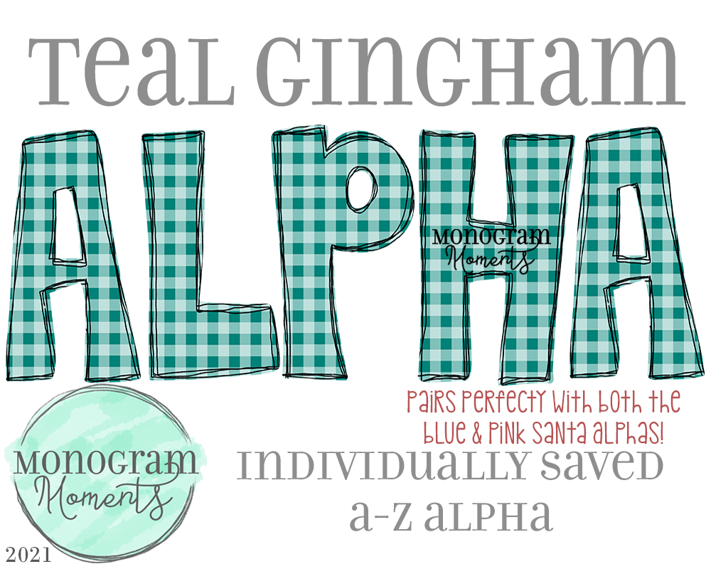 Teal Gingham Alpha - Matches Santa Alphas – Monogram Moments