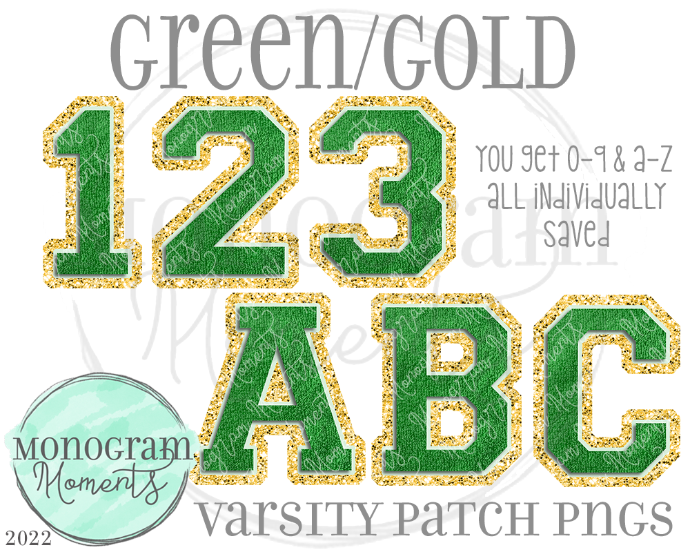 Green/Gold Varsity Patch Alpha – Monogram Moments