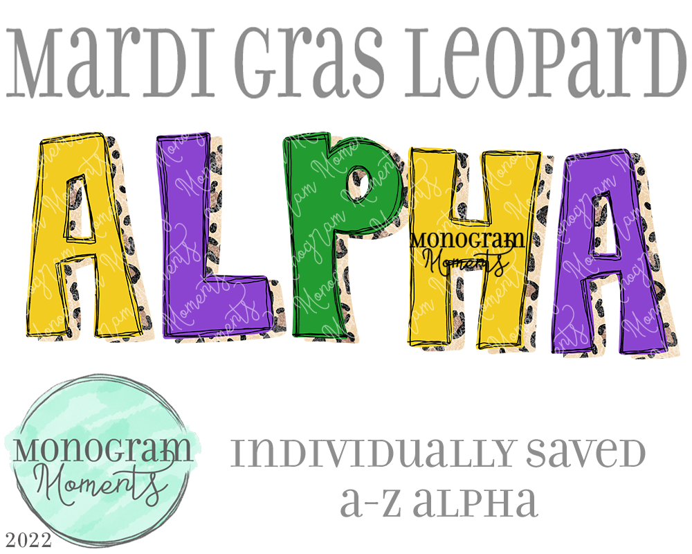 Mardi Gras Leopard Alpha – Monogram Moments