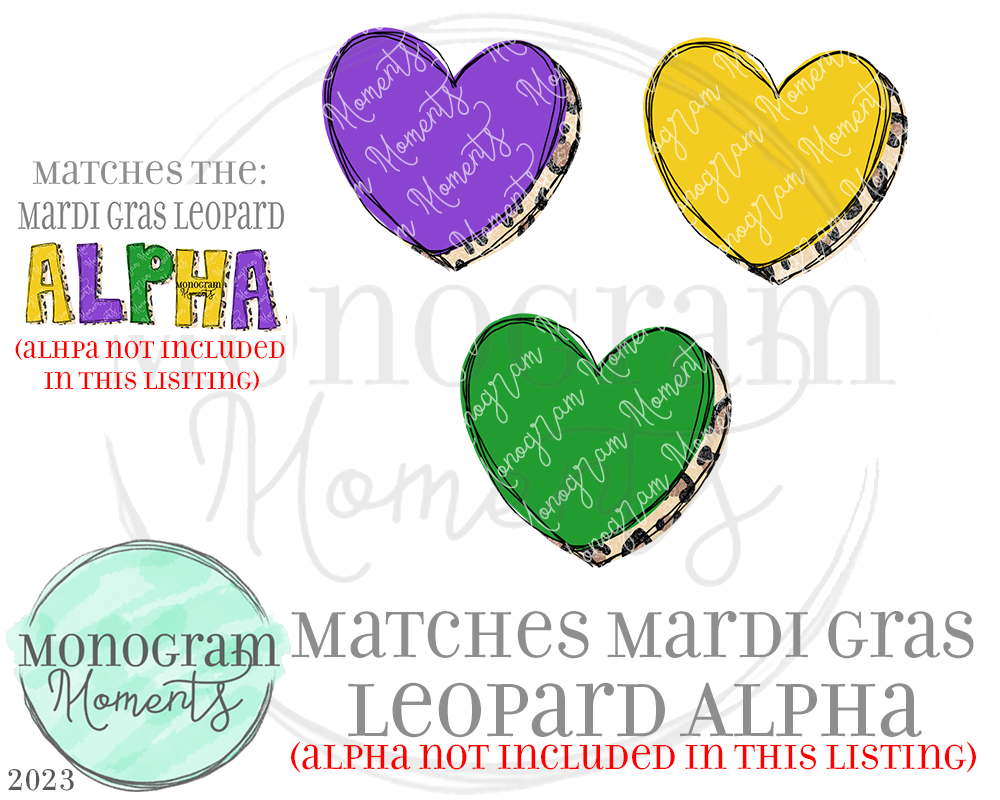 Mardi Gras Leopard Hearts – Monogram Moments