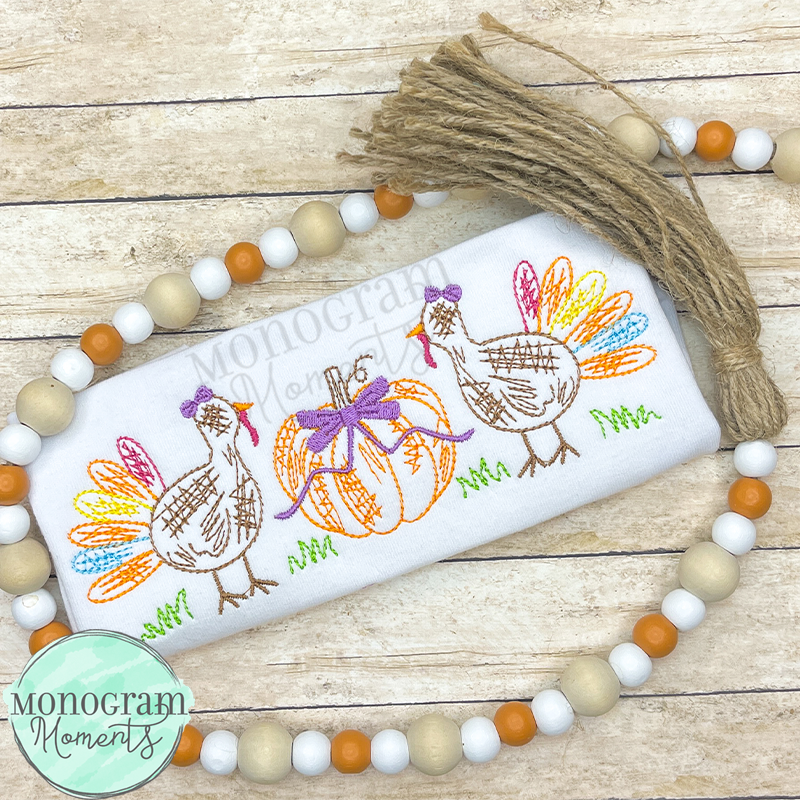 Girl's Scribble Turkey Pumpkin - SKETCH EMBROIDERY – Monogram Moments