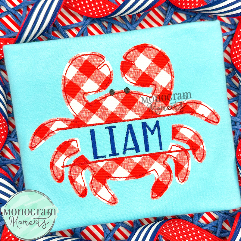 Crab Name Plate- BEAN APPLIQUE – Monogram Moments