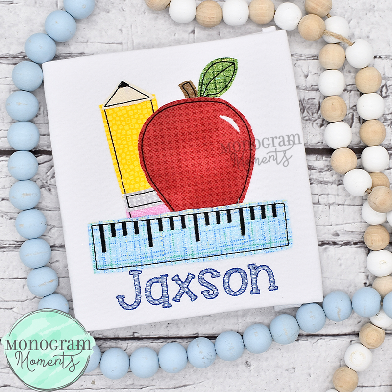 Pencil, Apple, & Ruler- BEAN APPLIQUE – Monogram Moments