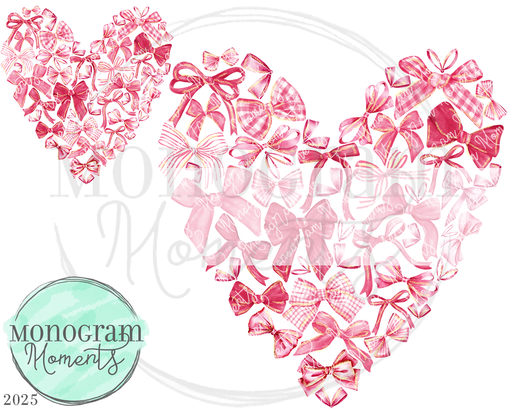 Pink Glitter Bow Heart – Monogram Moments