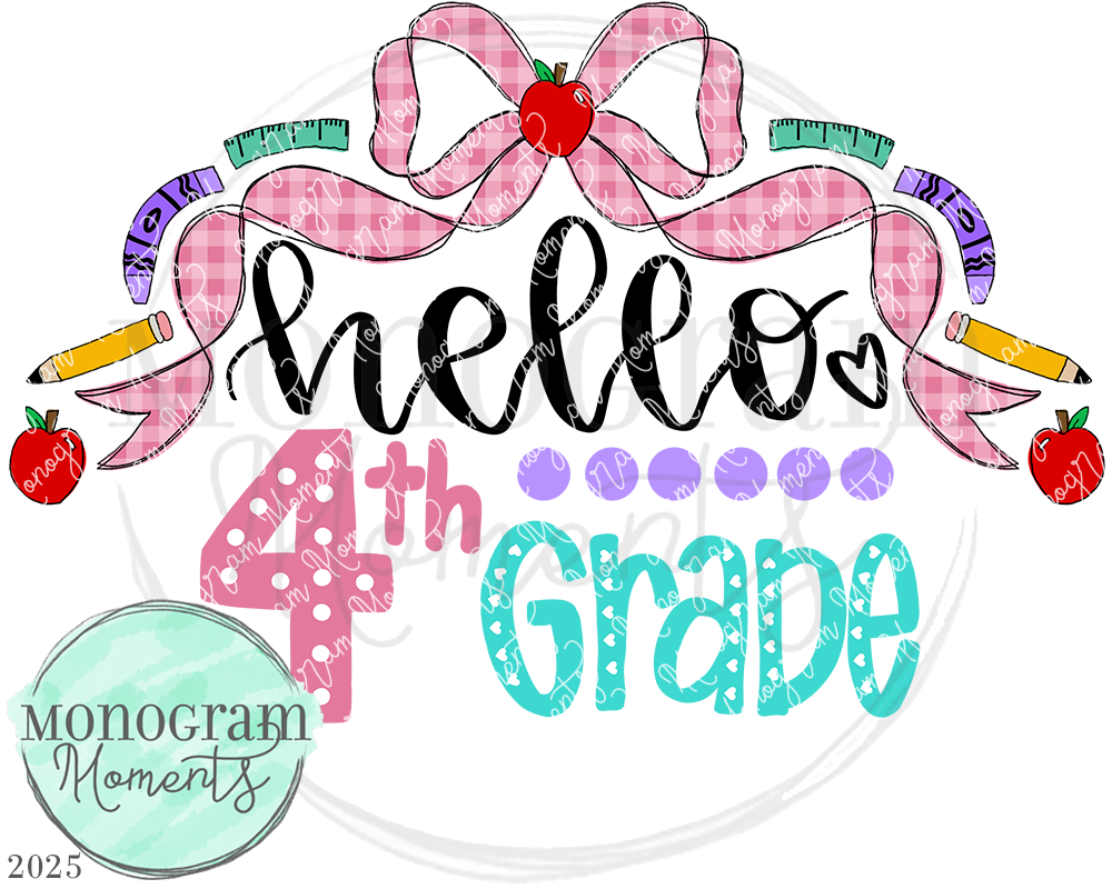 Hello 4th Grade Bow – Monogram Moments
