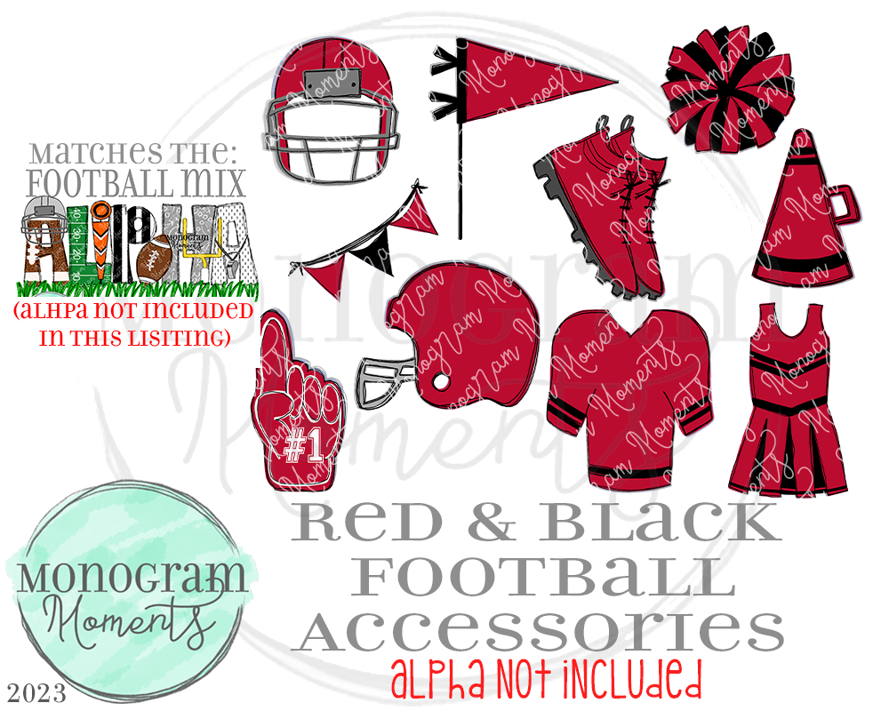Red & Black Football Accessories – Monogram Moments