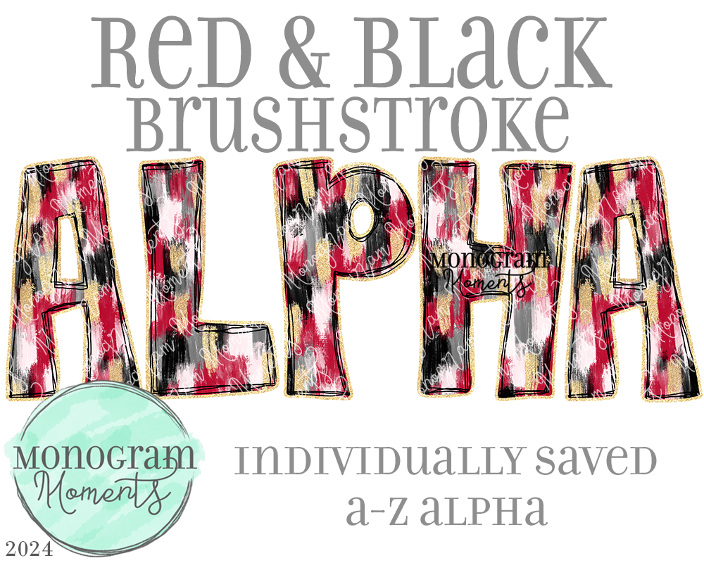 Red & Black Brushstroke Alpha – Monogram Moments