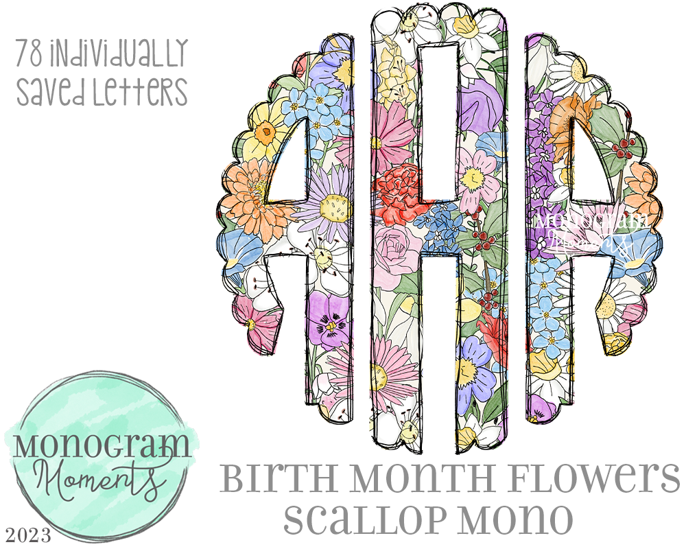 Birth Month Flowers Scallop Mono – Monogram Moments