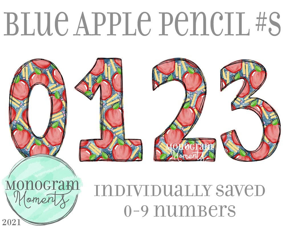 Blue Apple & Pencil Numbers – Monogram Moments