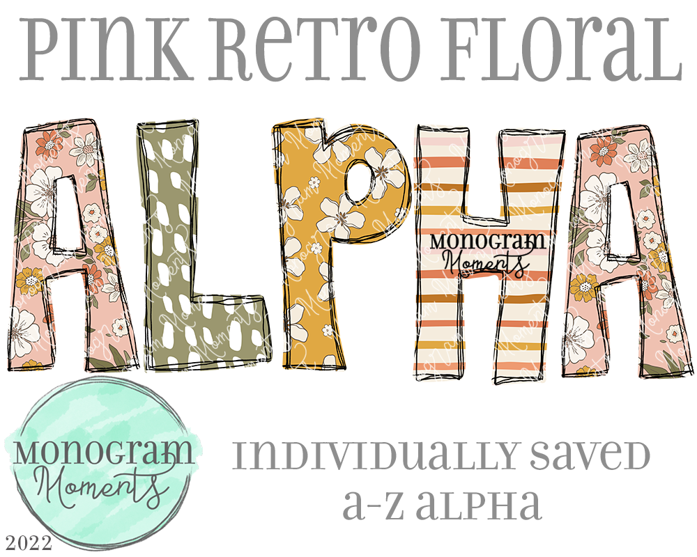 Pink Retro Floral Alpha – Monogram Moments