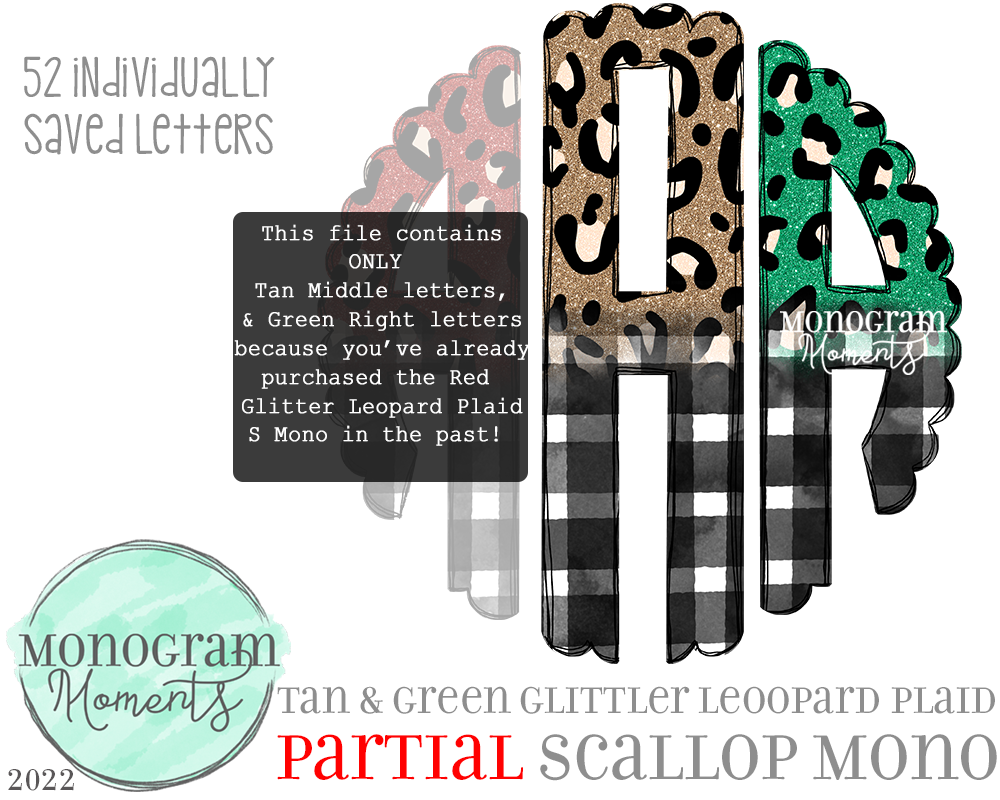 Tan & Green Glitter Leopard Plaid PARTIAL Scallop Mono – Monogram Moments