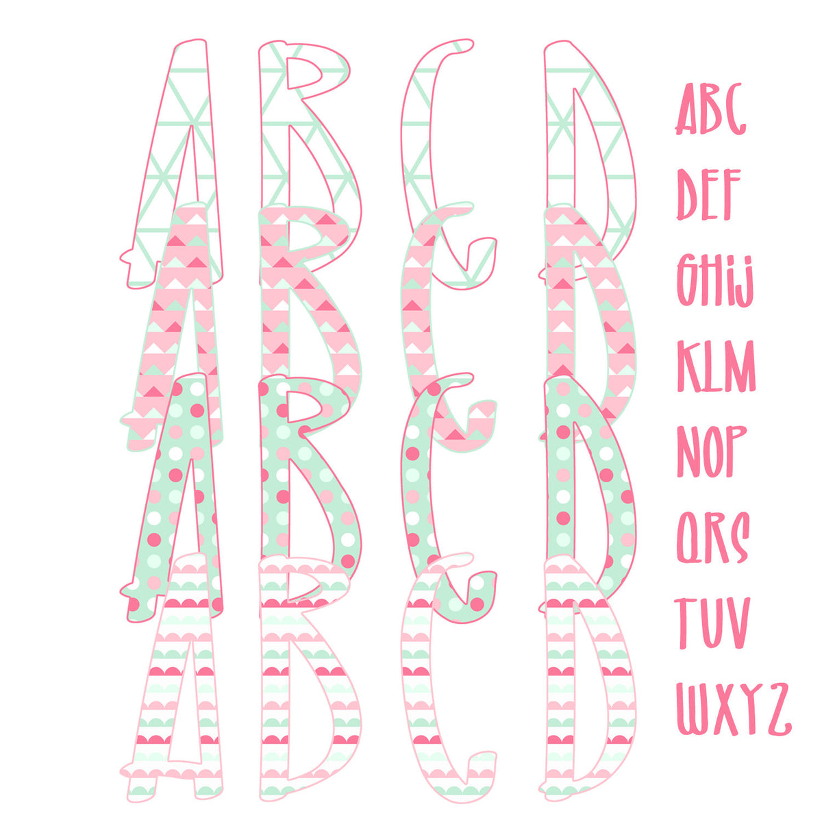 Digital Applique Font - Pink & Mint Font for Girls – Monogram Moments